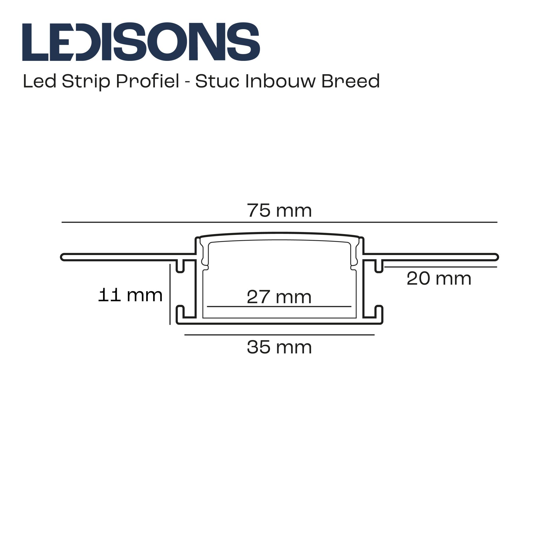 LED-Streifen Profil Einbau Breit 2,5 Meter Komplett | LDS75-PS-B-2.5M